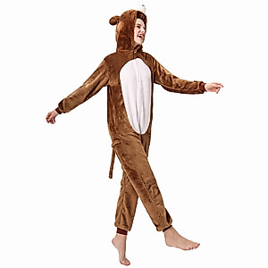 EJsoyo Onesie Adult Reindeer Costume Dinosaur Sleepwear Animal Lion Mouse Cosplay Pajama Teens Halloween Costume (Large, Brown Mouse)
