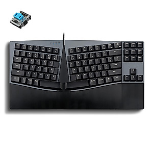 Perixx PERIBOARD-335BL Wired Ergonomic Mechanical Compact Keyboard - Low-Profile Blue Clicky Switches - Programmable Feature with Macro Keys - Compatible with Windows and Mac OS X - US English