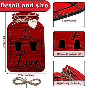 Yalikop 4 Pcs, Wall Decor Eat Drink Enjoy Love Wood Sign Mason Jar Shaped Wooden Rustic Home Decor for Home Kitchen Dining Room Bar Cafe Decor (White, Brick Red, Light Brown, Black, Retro Style)