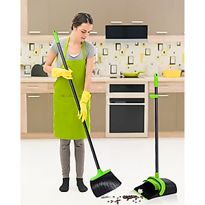 Broom and Dustpan Set, Broom and Dustpan, Broom and Dustpan Set for Home, Upgrade 52" Long Handle Broom with Stand Up Dustpan Combo Set for Office Home Kitchen Lobby Floor Use, Dust pan and Broom Set