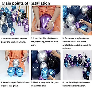 Space Birthday Decorations Supplies Metallic Chrome Blue Purple Silver Balloon Arch Garland Kit-125pcs Blue Purple Silver Balloons For Space Birthday Party, Baby Shower, Graduation