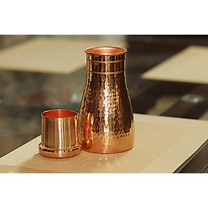 Pure Copper Hammered Design Pitchers And Bedside Carafes With Tumbler Water Bottle Storage With Lid