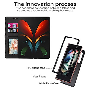 XIMAND for Samsung Galaxy Z Fold 5 5G Phone Case, Zipper Slot Card Wallet Case with Luxury Shockproof Cowhide Leather, [RFID Blocking] Folio Flip Cover Protective(Red)