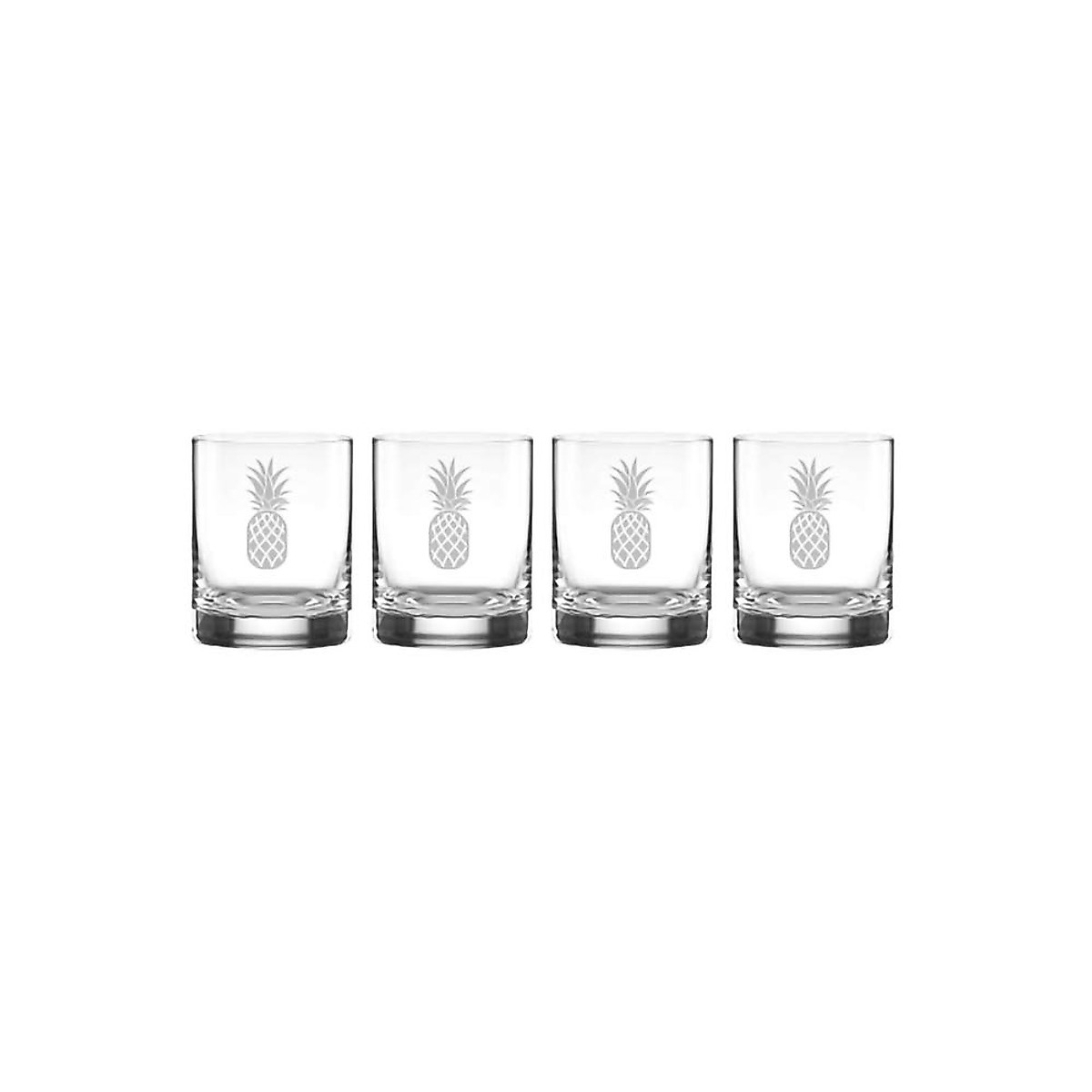 Lenox Tuscany Classics Cylinder DOF Whiskey Glasses with Pineapple Engraving/Set of 4 Engraved Crystal Rocks Glasses for Bourbon, Scotch, Rye, Clear