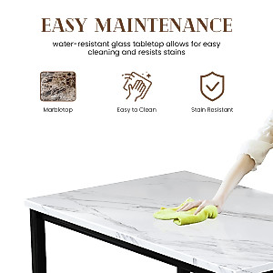 AWQM 5 Piece Dinning Table Sets for 4, Marble Kitchen Table and Chairs for 4,Dining Room Table Set with PU Leather Chairs,Faux Marble Dining Set for Small Spaces,Living Room,White+Brown