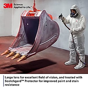 3M Secure Click Full Face Reusable Respirator with Large Lens, Speaking Diaphragm and Push Button Seal Check, FF-802, Painting, Sanding, Chemical Clean-up, Sawing, Medium