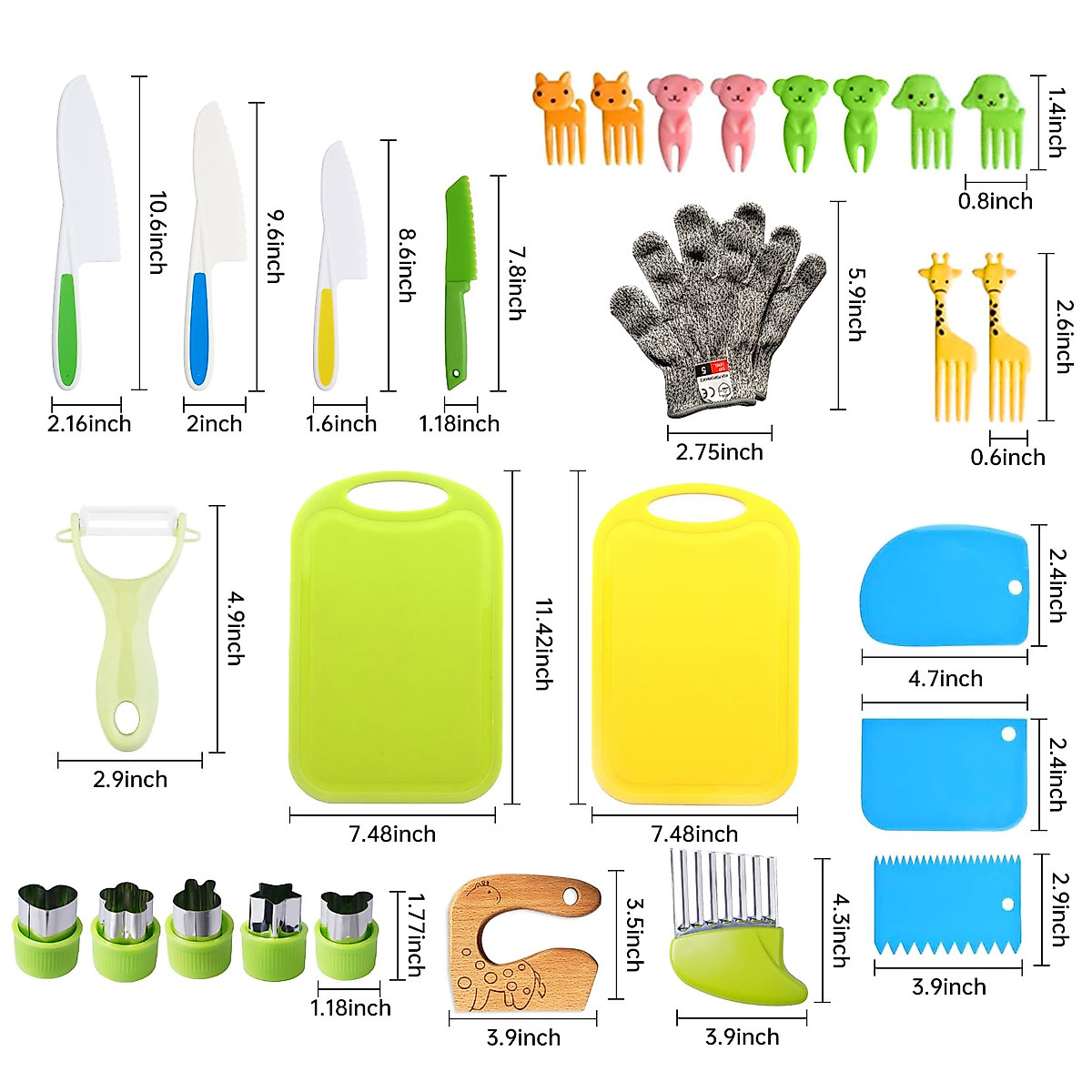 Kids Safe Knife Set for Toddlers Real Cooking - Toddler Knives Sets Kitchen Tools with Gloves Cutting Board Fruit Vegetable Crinkle Cutters