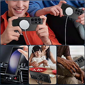 Samsung Galaxy S23 Ultra Case Compatible with MagSafe,Magnetic Ring Holder, Invisible Kickstand,Shockproof Military Grade Drop Protection,Matte Transparent Cover for S23 Ultra Cases,Black