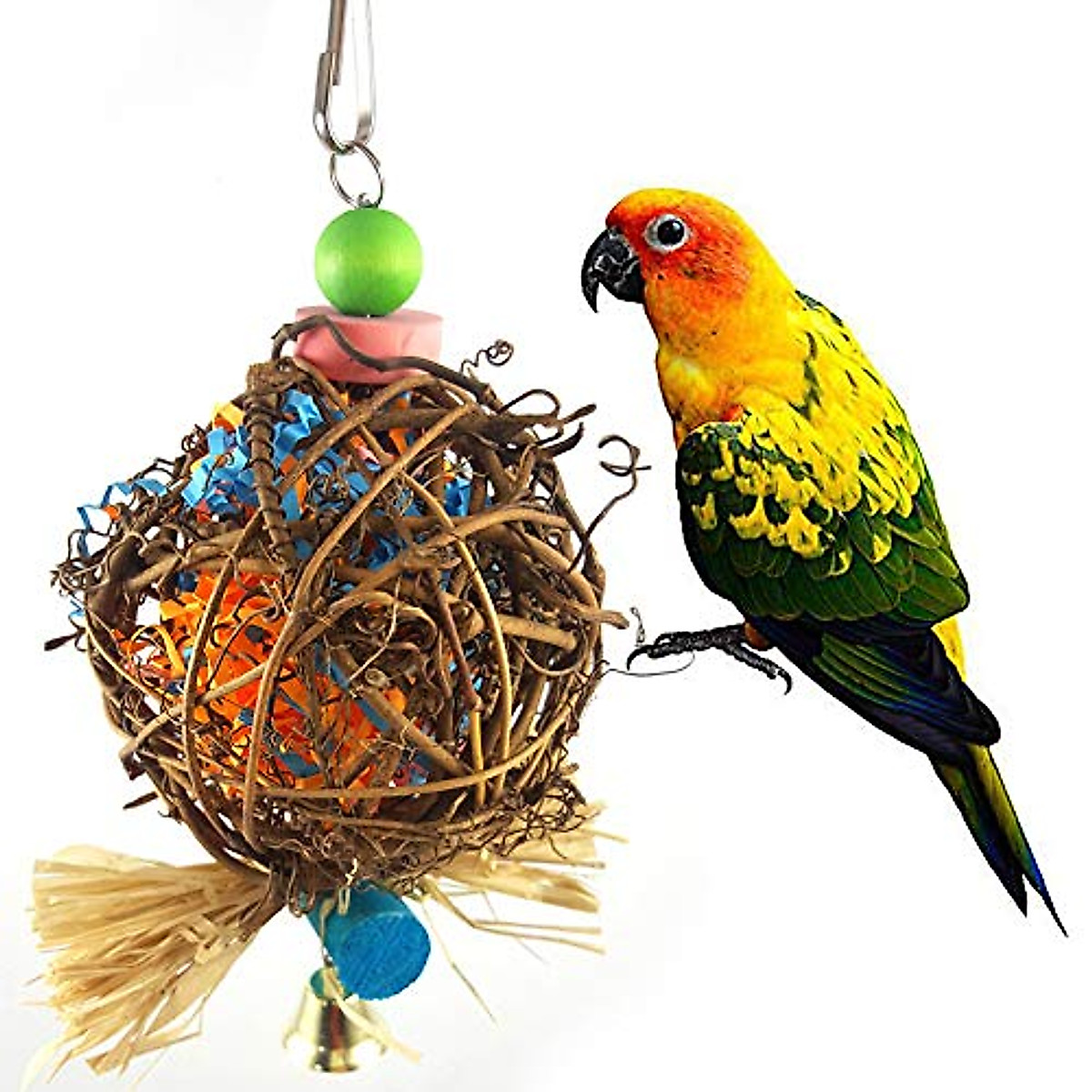 N/ hfjeigbeujfg Bird Toy,Parrot Cage Chewing Toys Small Parrot Chewing Toy Rattan Ball with Paper Strips for Budgie Parakeet Bird - Random Color