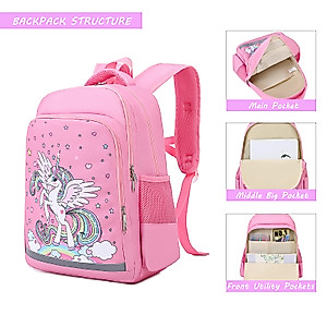 Girls Backpacks, Unicorn Backpack and Lunch Box for Girls, Kids Unicorn School Bookbag Set with Lunch Box and Pencil Case