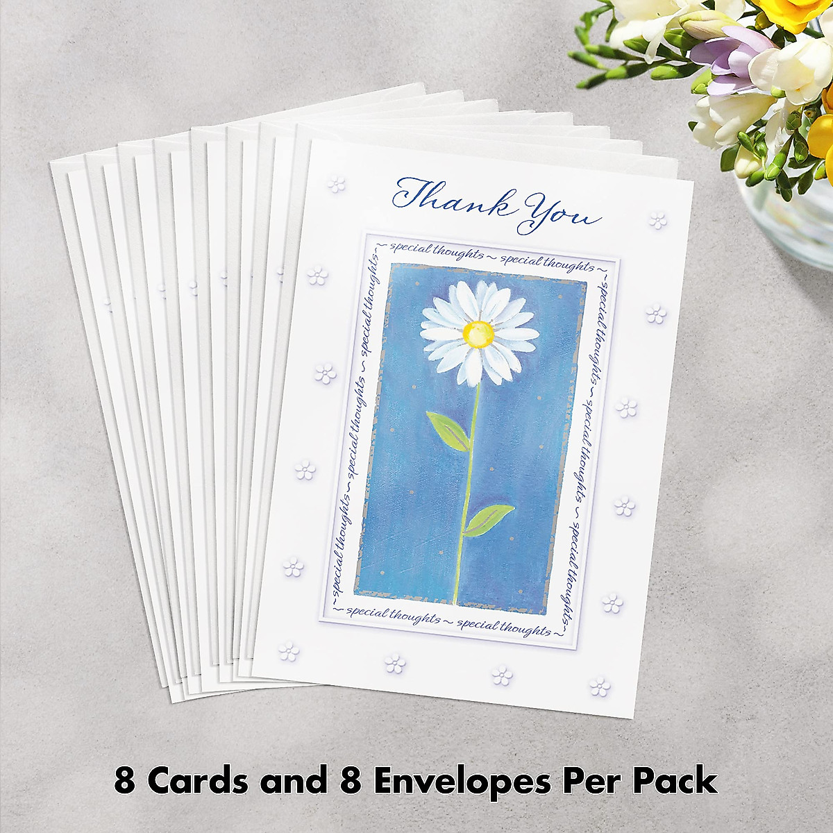 Designer Greetings Thank You Cards, Special Thoughts Meant So Much Message for Any Occasion (8 Daisy Thank-You Notes and Envelopes)