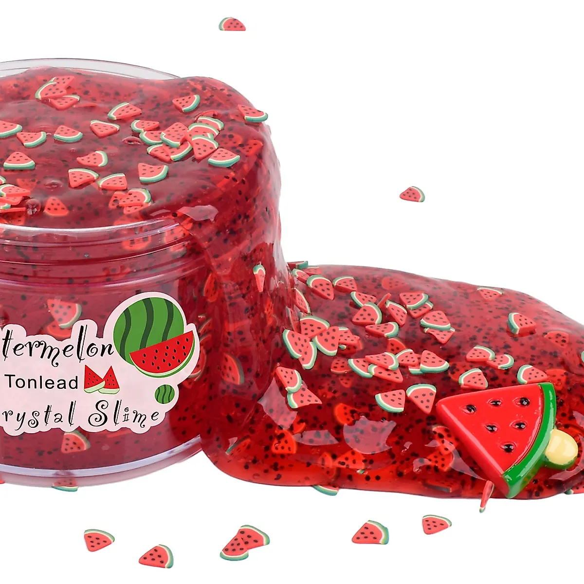 Tonlead Watermelon Crystal Clear Slime with Glitters, 7oz Soft Jelly Slime Non Sticky Premade Clear Crystal Slime for Girls Boys, DIY Cotton Mud Bubble Slime Stretchy Putty Kids Birthday (Red)