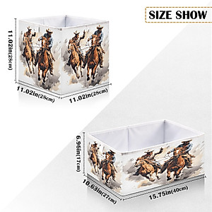 GOODOLD Western Cowboy Portrait Cube Storage Bin - 11 Inch Fabric Storage Boxes with Handle - Foldable Home Organizer for Closet, Shelves