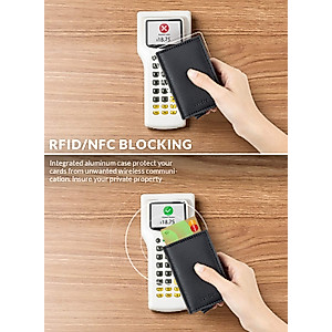 VULKIT Pop Up Wallet Automatic Leather Slim Credit Card Holder RFID Blocking Metal Double Card Case for Men and Women Black