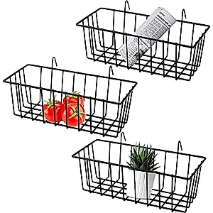 3 Pack Wall Grid Panel Hanging Wire Basket,Wall Storage and Display Basket,Grid Wall Storage Basket for Kitchen,Home Decor Supplies,Black