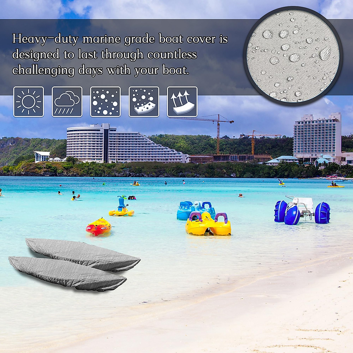 Wanoni's Kayak Cover Heavy Duty Waterproof Canoe Cover – UV Resistant Fishing Boat Cover for Outdoor Storage (9.3-18ft) (Gray, Suitable for 16.8-18ft Kayak)