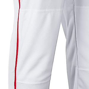CHAMPRO Boys' Triple Crown Open Bottom Youth Baseball Pants, White, Scarlet Pipe, Medium