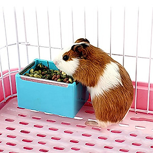 Cage Feeder Food & Water Hay Bowl Dish Bin Feeder, Small Animal Supplies for Rabbit Guinea Pig Chinchilla Hamster Ferret (Blue)