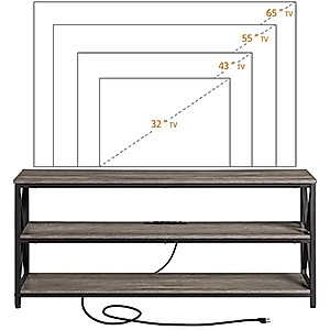 Yaheetech Industrial TV Stand with 3-Tier Storage Shelves, 55" TV Cabinet with Power Outlets for Living Room, Media Entertainment Center TV Console with Charging Station, Metal Frame, Taupe Wood