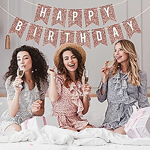 Pre-Strung Happy Birthday Banner - NO DIY - Rose Gold Glitter Birthday Party Banner - Pre-Strung Garland on 6 ft Strands - Rose Gold Birthday Party Decorations & Decor. Did we mention no DIY?