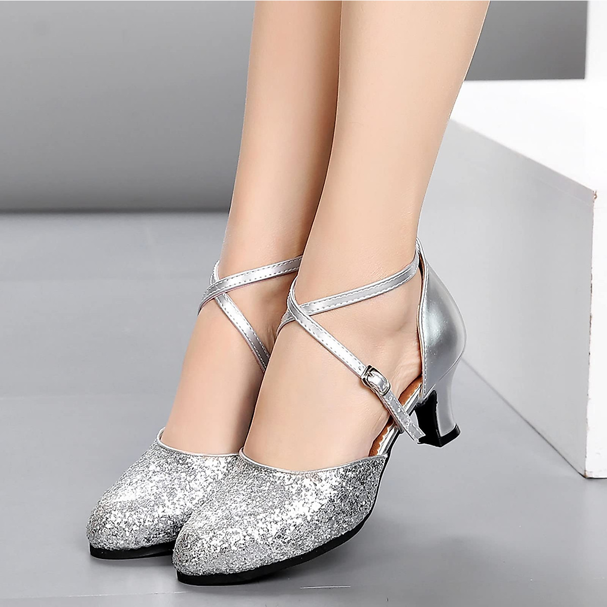 MLAGJSS low heel dance shoes Women's Close Toe Pumps Dance Shoes Square Dance Shoes Block Heel Sandals