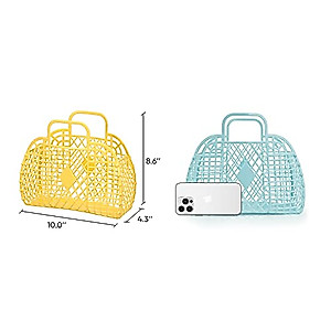 JBB Girls Jelly Bag Plastic Gift Basket Boys Beach Tote Bag Toddler Purse Kids Easter Basket with Round Flower Sunglasses Green