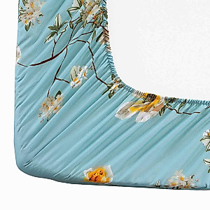 Nanko Queen Fitted Bed Sheet 80x60 Deep Pocket Mattress Teal Floral Farmhouse Best Luxury Cool Soft Lightweight Microfiber Bedding Set 2 Pillowcases 10 11 12 14 inch Green White Flower