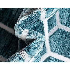 Rugs.com Lattice Trellis Collection Rug – 8 Ft Round Blue Low-Pile Rug Perfect for Kitchens, Dining Rooms