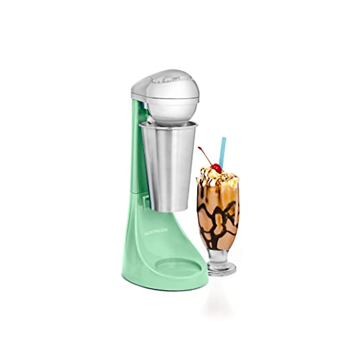 Nostalgia Two-Speed Electric Milkshake Maker and Drink Mixer, Includes 16-Ounce Stainless Steel Mixing Cup & Rod, Jade Green