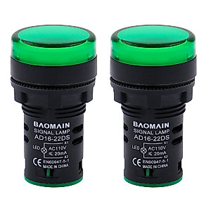 Baomain LED Indicator Pilot Light AD16-22D AC 110V 20mA Energy Saving Green Pack of 2