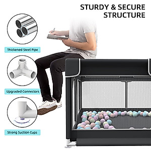 Baby Playpen, 79 x 63 Inches Extra Large Playpen with 50 PCS Ocean Balls, Indoor & Outdoor Kids Activity Center, Infant Safety Gates with Breathable Mesh,Sturdy Play Yard