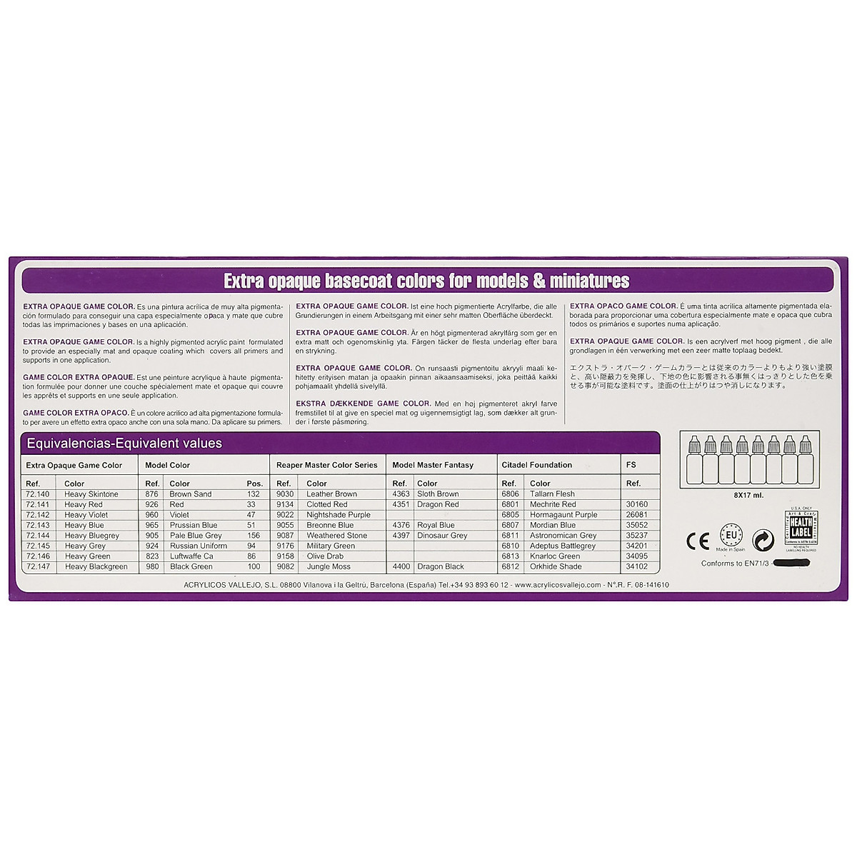 Vallejo Extra Opaque Set (8 Color) Paint