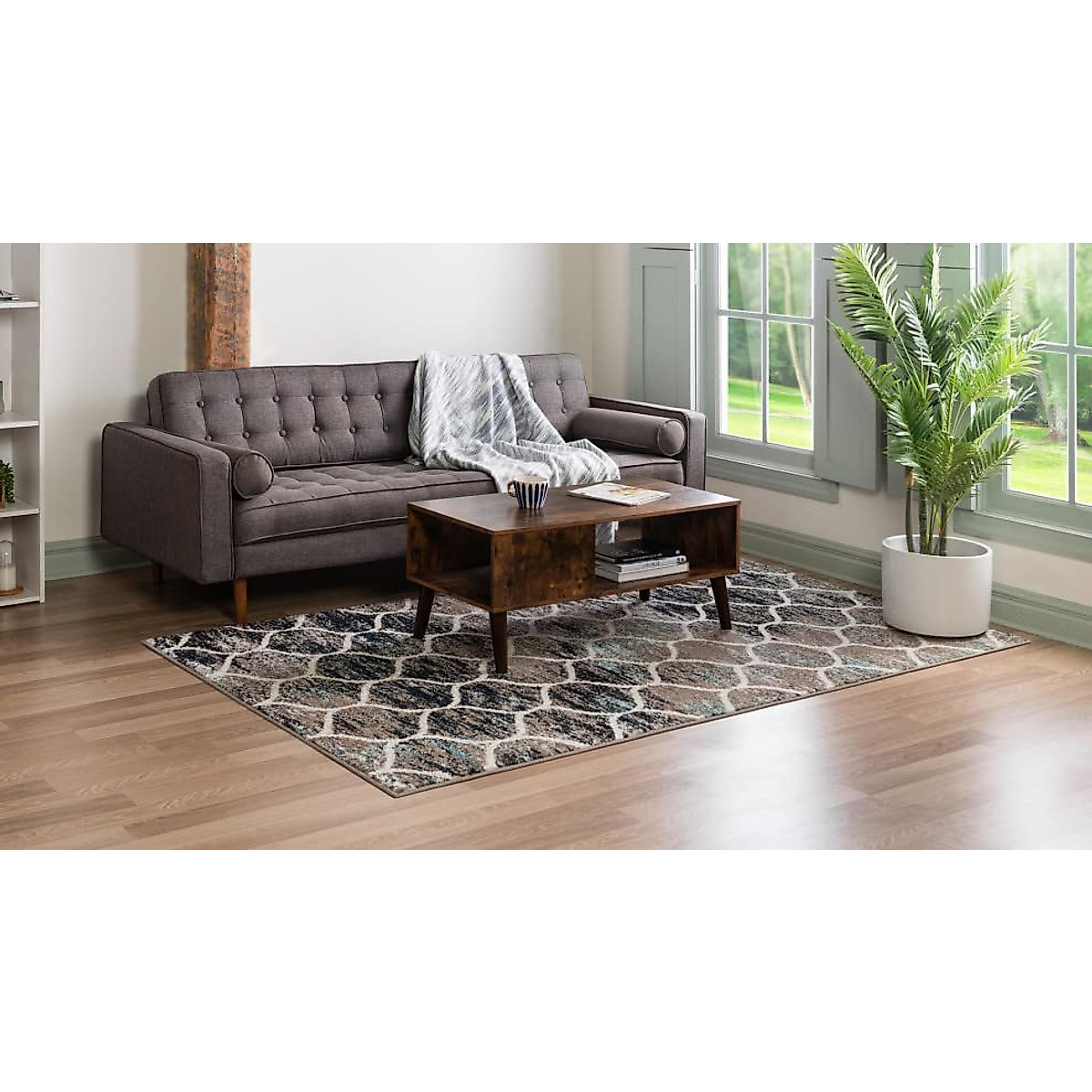 Unique Loom Trellis Frieze Collection Area Rug - Rounded (8' x 10', Blue Multi/ Ivory)