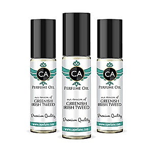 CA Perfume Impression of Greenish Irish Tweed For Men Replica Fragrance Body Oil Dupes Alcohol-Free Essential Aromatherapy Sample Travel Size Concentrated Long Lasting Attar Roll-On 0.3 Fl Oz-X3