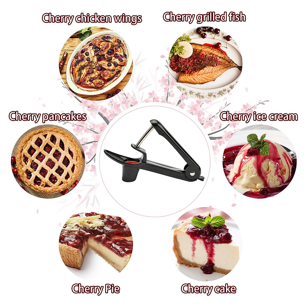 Cherry Pitter - Ordekcity Stainless Steel Cherries Corer Pitter Tool with Hand-held Push Design, Save Time & Space for Making Cherry Jam with Lock Design(Black)