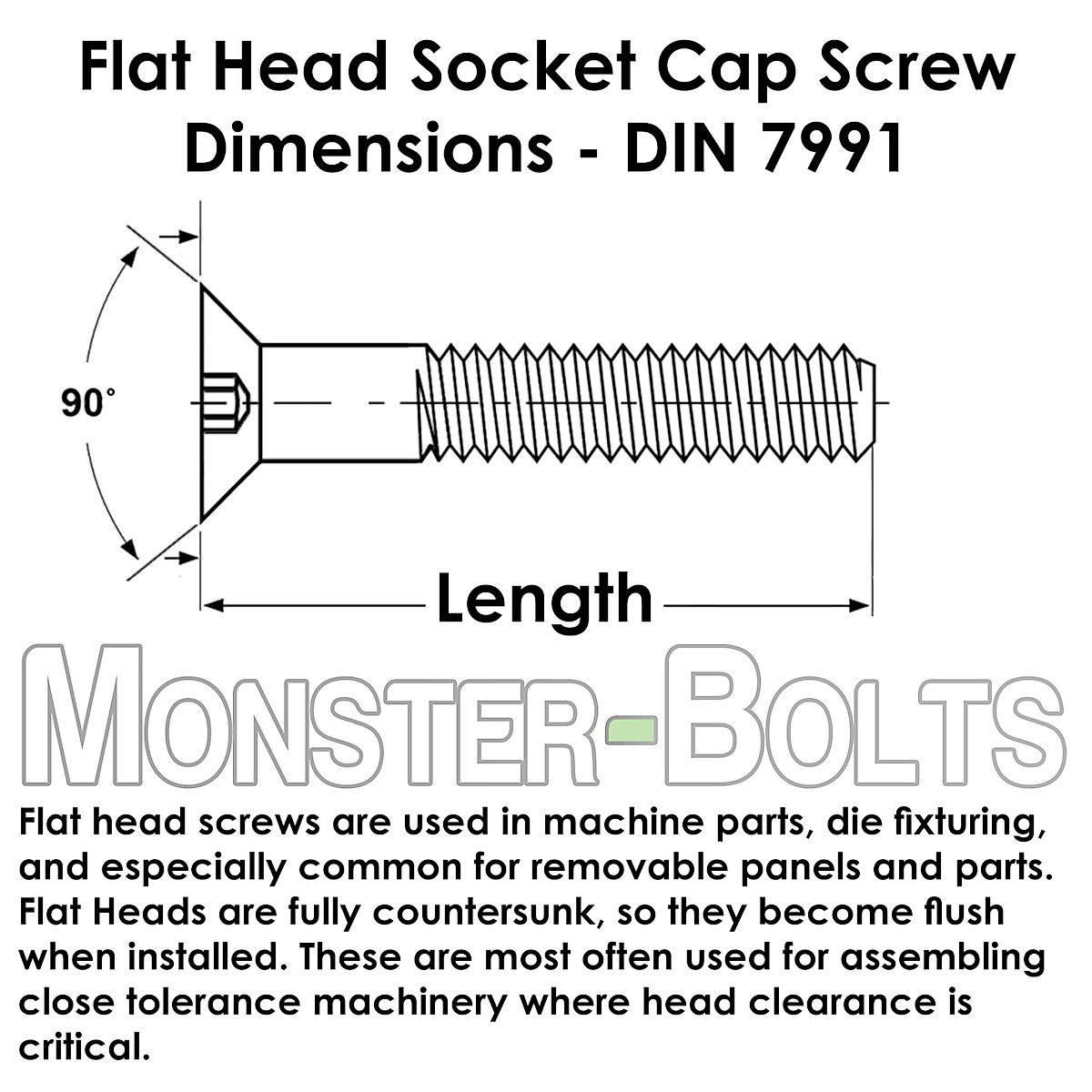 M3 / 3mm x 0.50 - Flat Head Countersunk Socket Cap Screws, Stainless Steel Grade A2 (18-8), DIN 7991 - MonsterBolts (50, M3 x 10mm)
