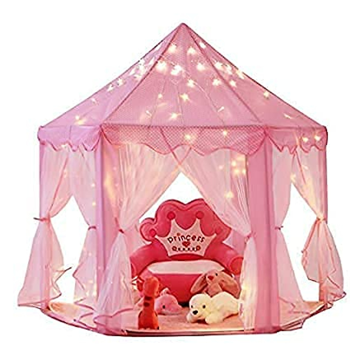 BIG BADA BOOM Princess Play Tent for Girls – Large 55” x 53”, Durable 230T Princess Castle with Replacement Poles + Bonus LED 20 Star String Light – Playhouses for Kids Indoor 3 Year Old Girl Toys