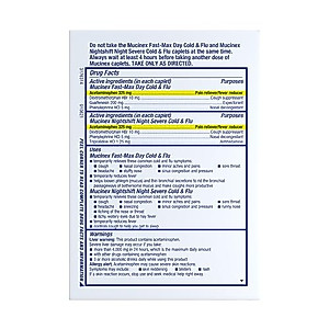 Mucinex Fast-Max Day Cold and Flu & Nightshift Night Severe Cold and Flu Medicine for Adults, Day/Night Combo Pack for Fever, Sore Throat Relief, Decongestant, Cough & Cold Medicines, 40 Caplets