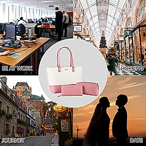 Tote Handbags Purses Cosmetic Bags 3pcs Set for Women, Simply and Quickly Make up or Touch up Anytime and Anywhere (Off-white/Pink)