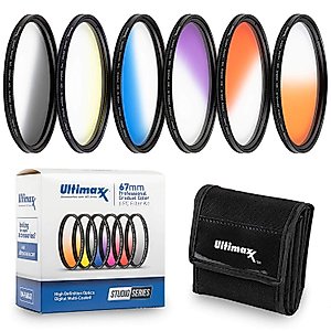 58MM Ultimaxx Six Piece Gradual Color Filter Kit(Orange, Yellow, Blue, Purple, Red, Grey) For Canon EOS 90D, 80D, 77D, 70D, Rebel T7, T7i, T6i, T6, T6s, T5i, T5, T4i, T3i, T100, SL3, SL2, SL1 And More