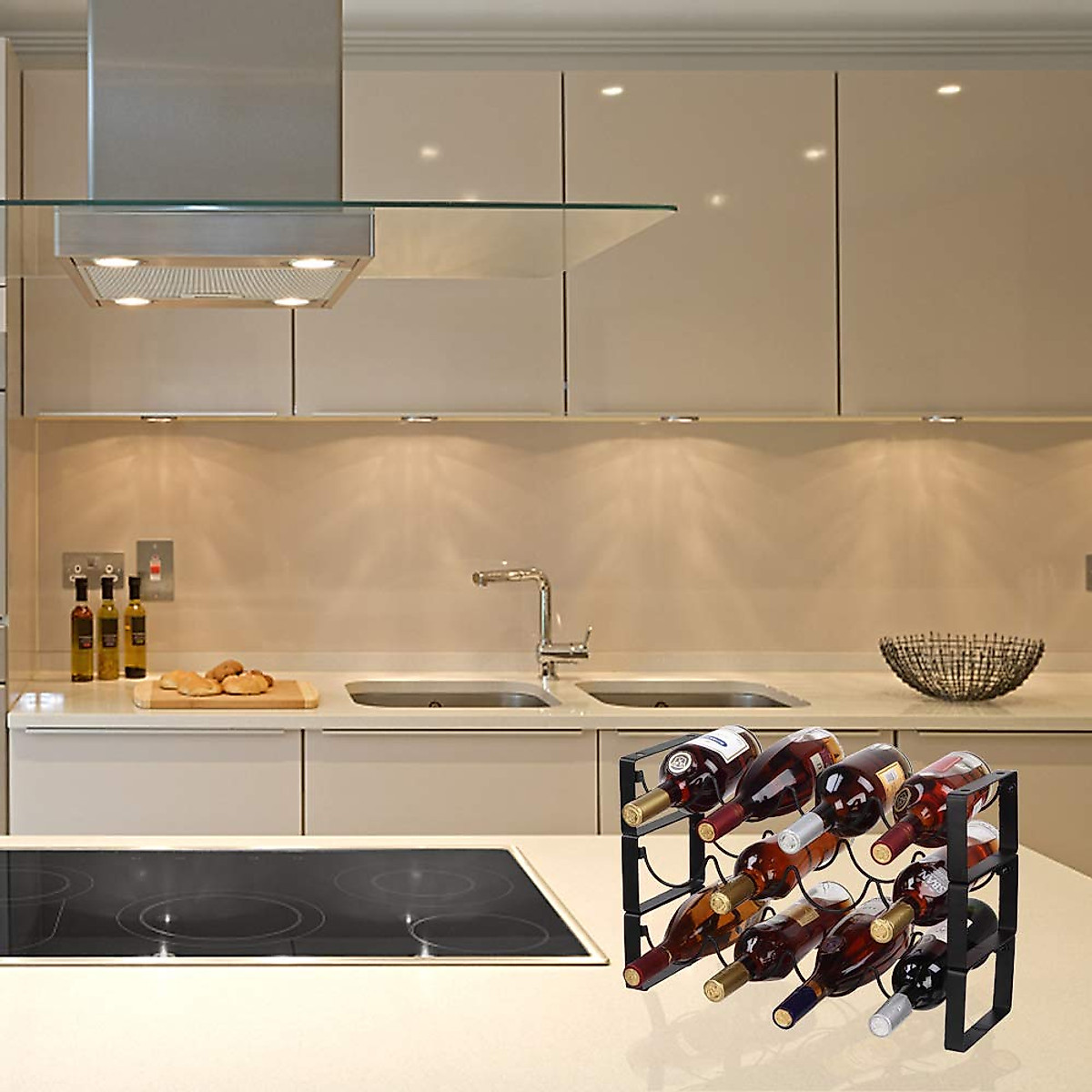 WiCCI 3 Tier Stackable Wine Rack 12 Bottles Metal Wine Rack，Perfect Wine Gifts and Accessories for Wine Lovers