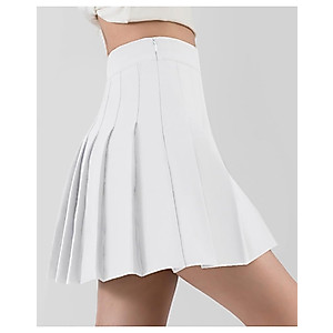 Women Girls 2024 high Waisted Pleated Skater Tennis School Skirt Uniform Skirts A-White