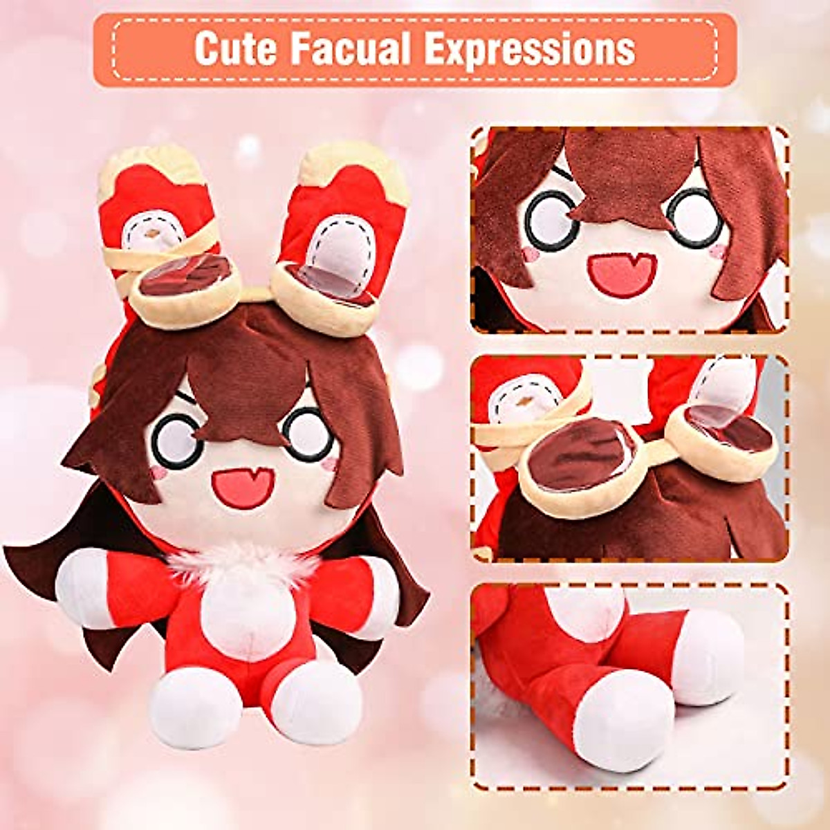 UTIEHD Genshin Impact Plush Baron Bunny 16IN, Plushie Stuffed Toy Doll, Rabbit Amber Cosplay Costume Plushy Props for Fans (Red)