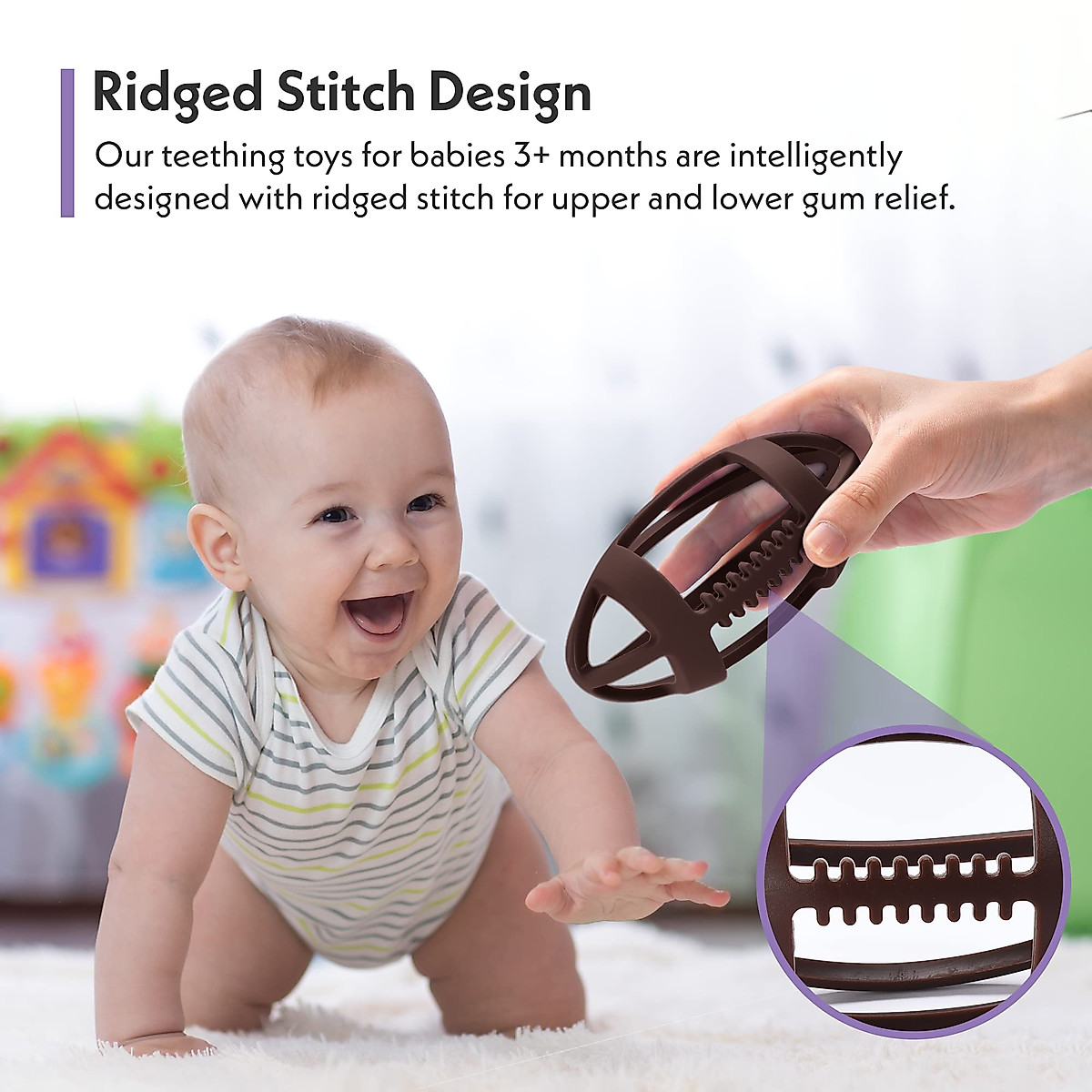 elbebe Silicone Football Baby Teether Toy -Teething Toys for Babies 0-6 months, BPA-free Baby Teething Toys, Chewable Baby Teethers 0-6 months, Baby Chew Toys for Teething Baby Relief -Chocolate Brown