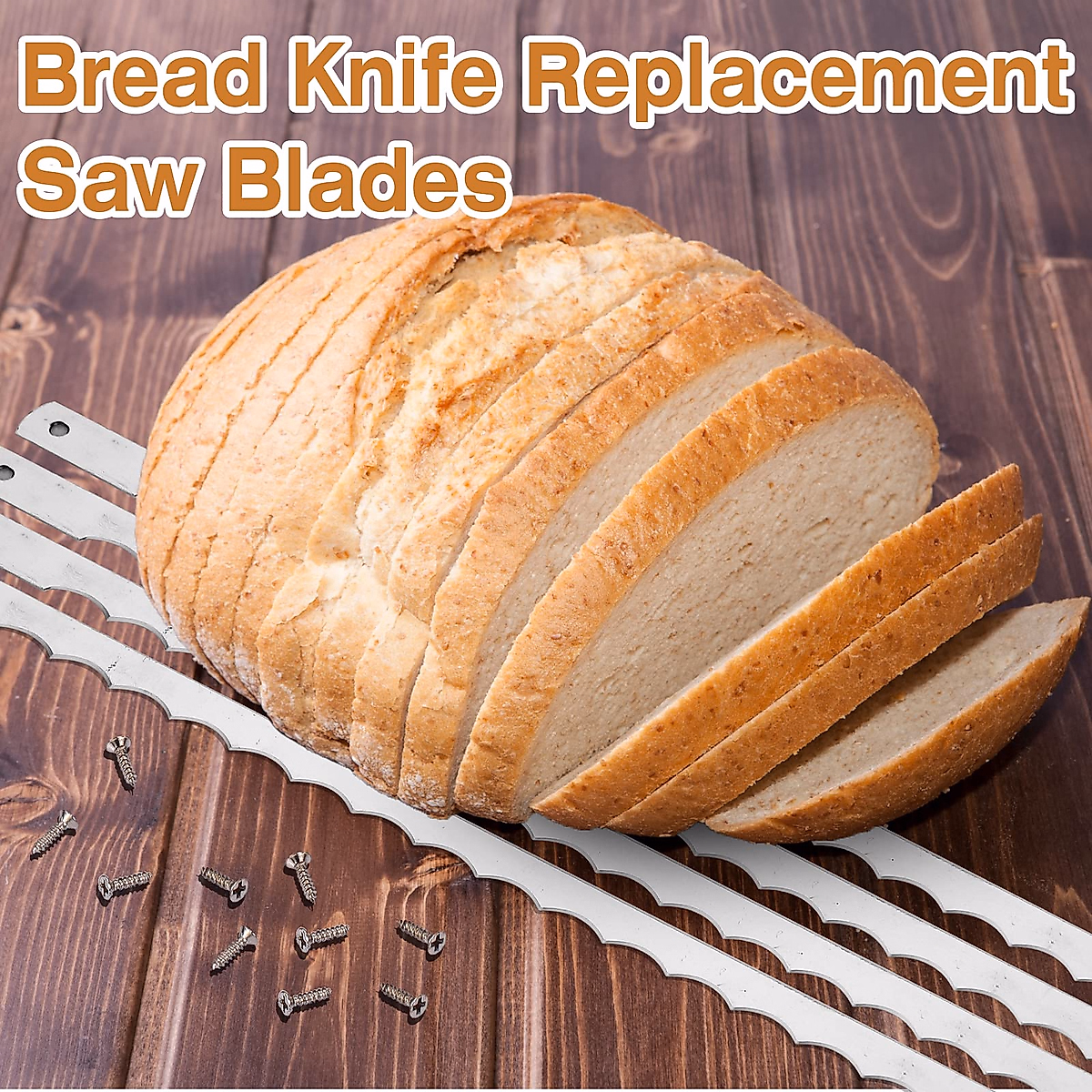 Lasnten 4 Pcs Bread Bow Knife Blades Stainless Steel Replacement Blade Serrated Bread Blade with Screws for Wooden Bread Knife