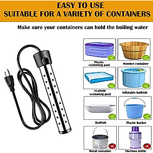 Lakkzoom Immersion Water Heater with 304 Stainless Steel Cover Intelligent Temperature Control and Digital LCD Thermometer Electric Portable Bucket Heater Heat 5 Gallons of Water in Minutes 1500W