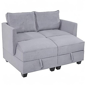 Naomi Home Modular Convertible Sectional Sofa with Reversible Chaise, Elizabeth L-Shaped Couch with Ottoman and Storage, Gray