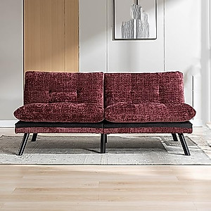 Modern Futon Loveseat Sofa Couch,71”Convertible Futons Sofa Bed for Compact Living Space,Adjustable Couch with Metal Legs,Upholstered Lounge Love Seat Bed for Living Room, Bedroom (Wine Red)