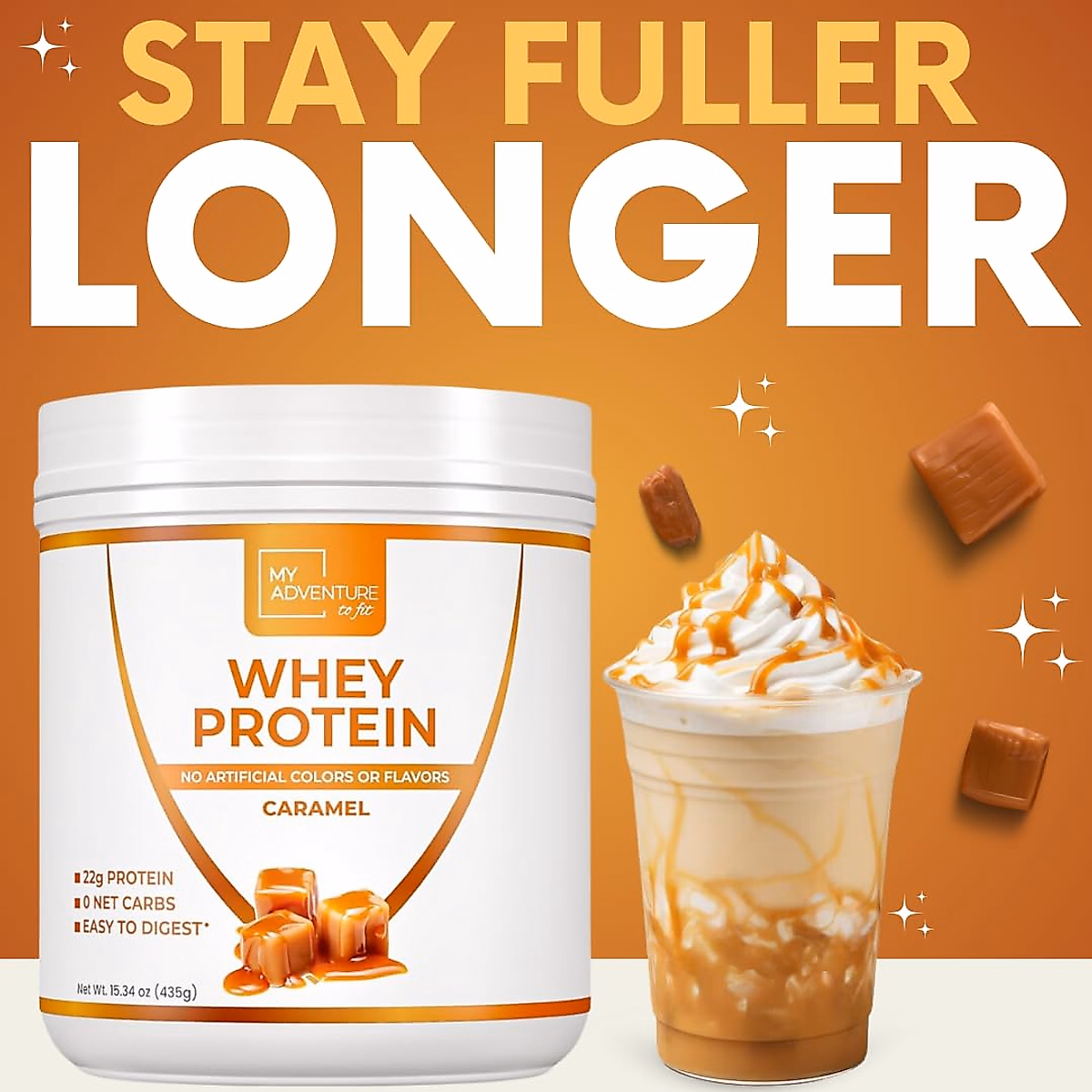 Whey Isolate Protein Powder - Low Carb Protein Powder for Women - Sweetened with Stevia Whey Isolate Protein for Muscle Growth - Natural Clean Protein Powder (Caramel, 15 Servings)