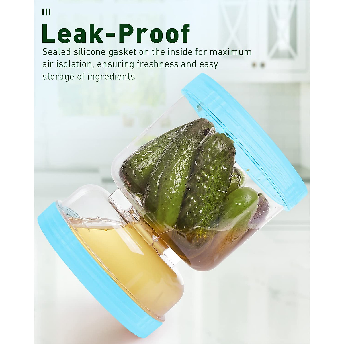 AIxibu Pickle Jar with Strainer Flip,40oz Pickle Flip Jar With Double Leak Proof,Food Storage Container of Pickles(1PCS)-Blue